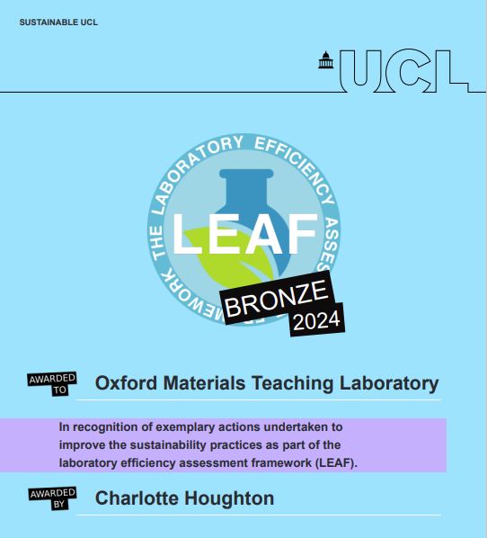 Teaching Labs: Bronze LEAF Award | Department of Materials
